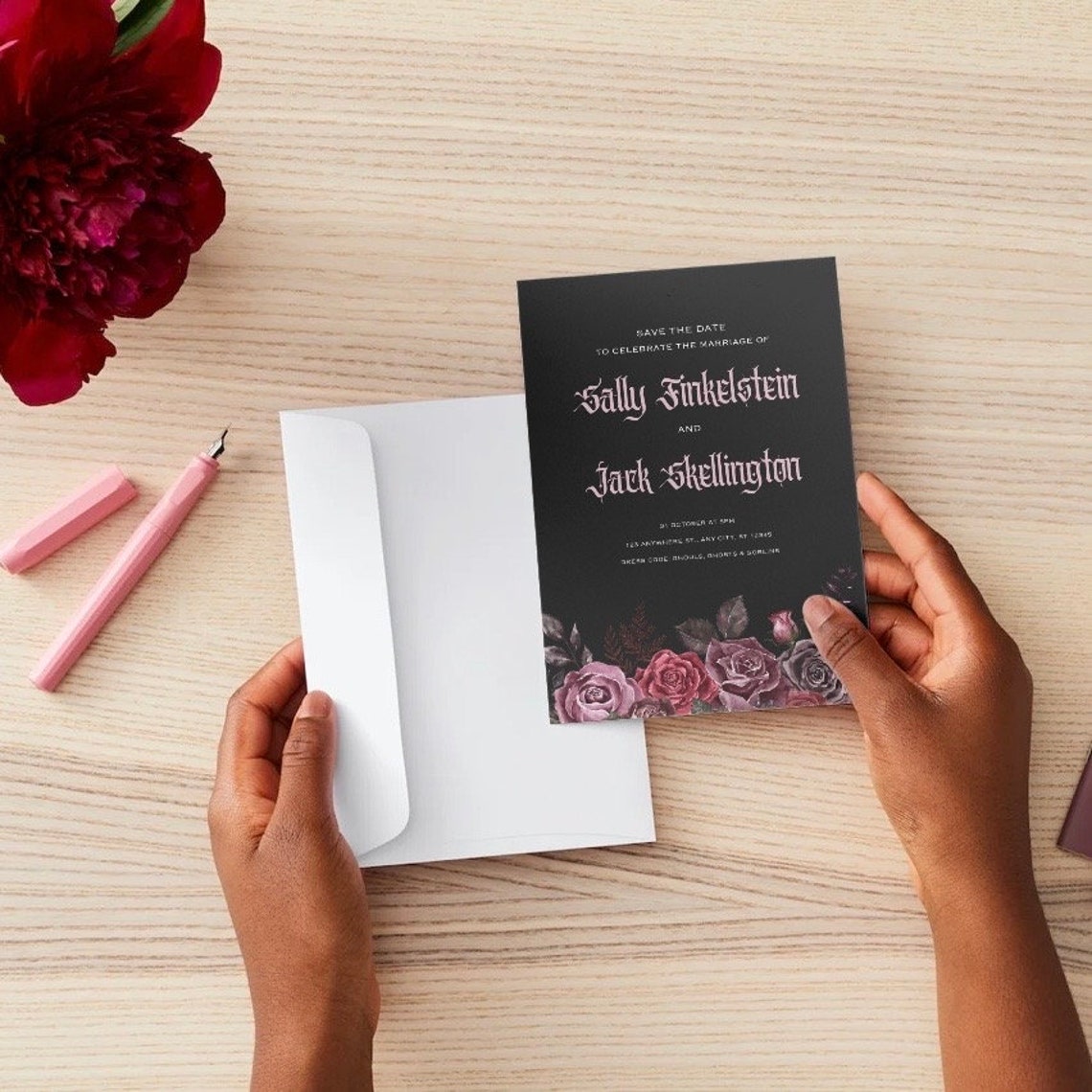 EDITABLE Goth Wedding Invitations, Gothic Roses Party Invitation ...