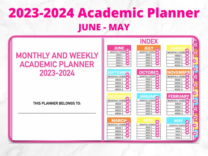 Digital Academic Planner 2023-2024 June-may Colorful Preppy Simple ...