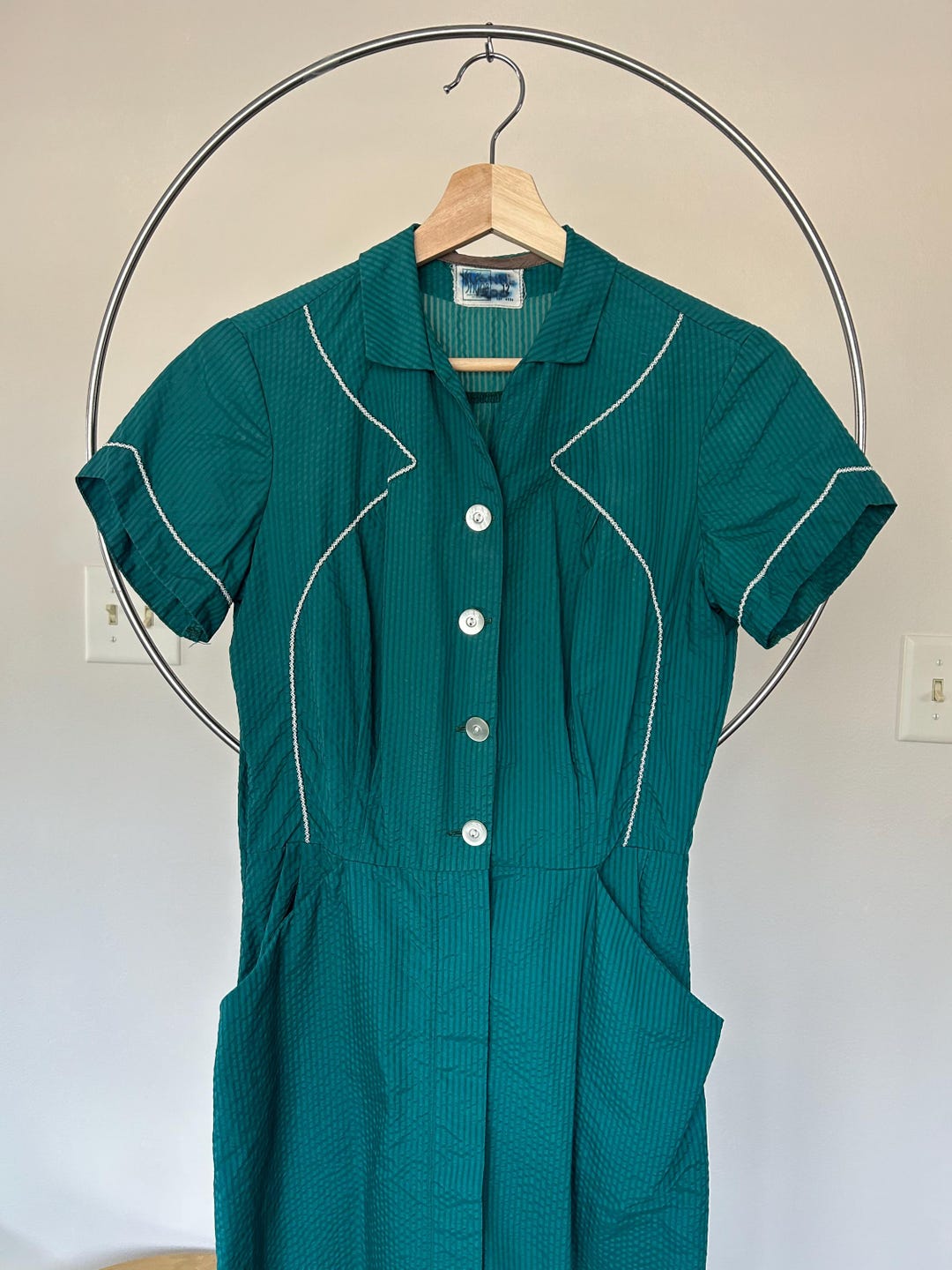 Vintage 1930s-40s Waitress/hairdresser Day Dress Emerald Green ...