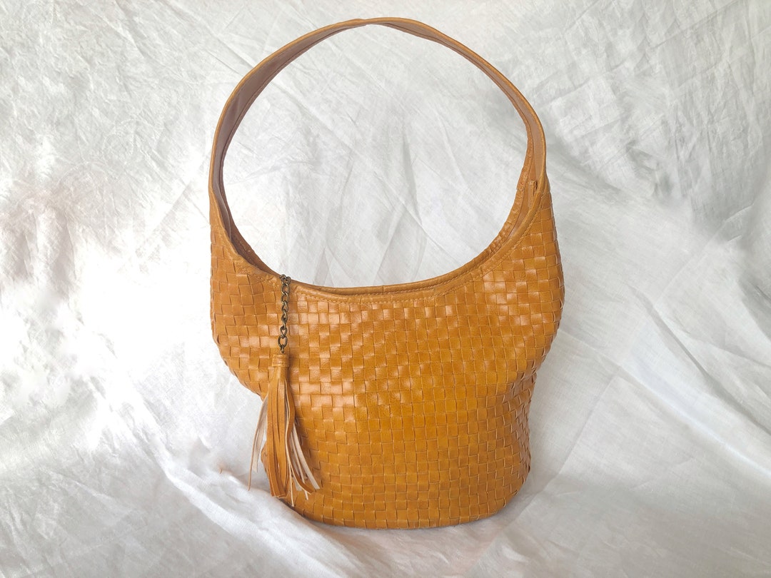 Vintage 90s Woven Mustard Yellow Bucket Purse - Etsy