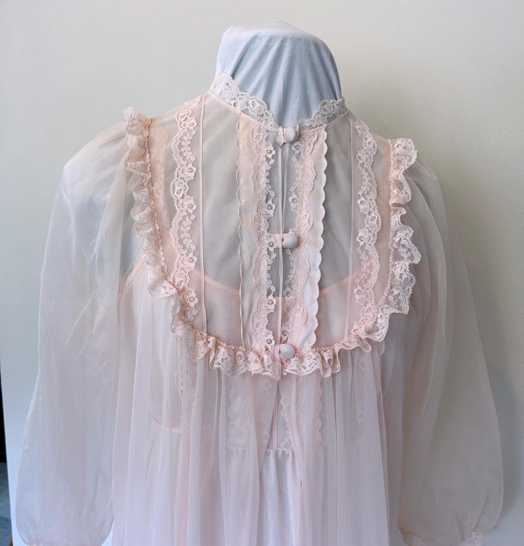 Peach 70s Prairie Negligee and Robe Set Chiffon M-L - Etsy