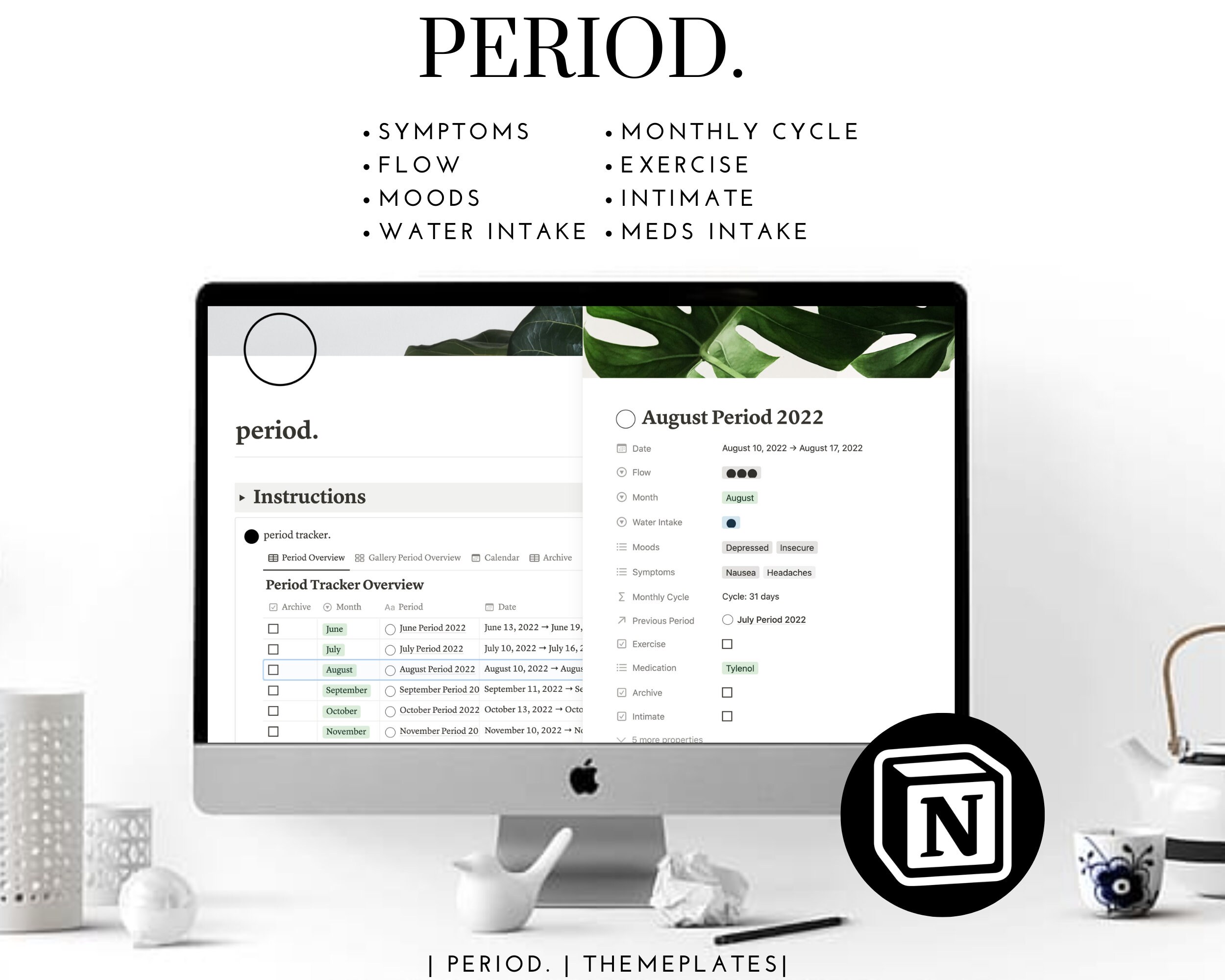 Minimalistic Digital Period Tracker Notion Template Food - Etsy