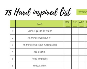 75 Hard Challenge Daily Checklist - Etsy