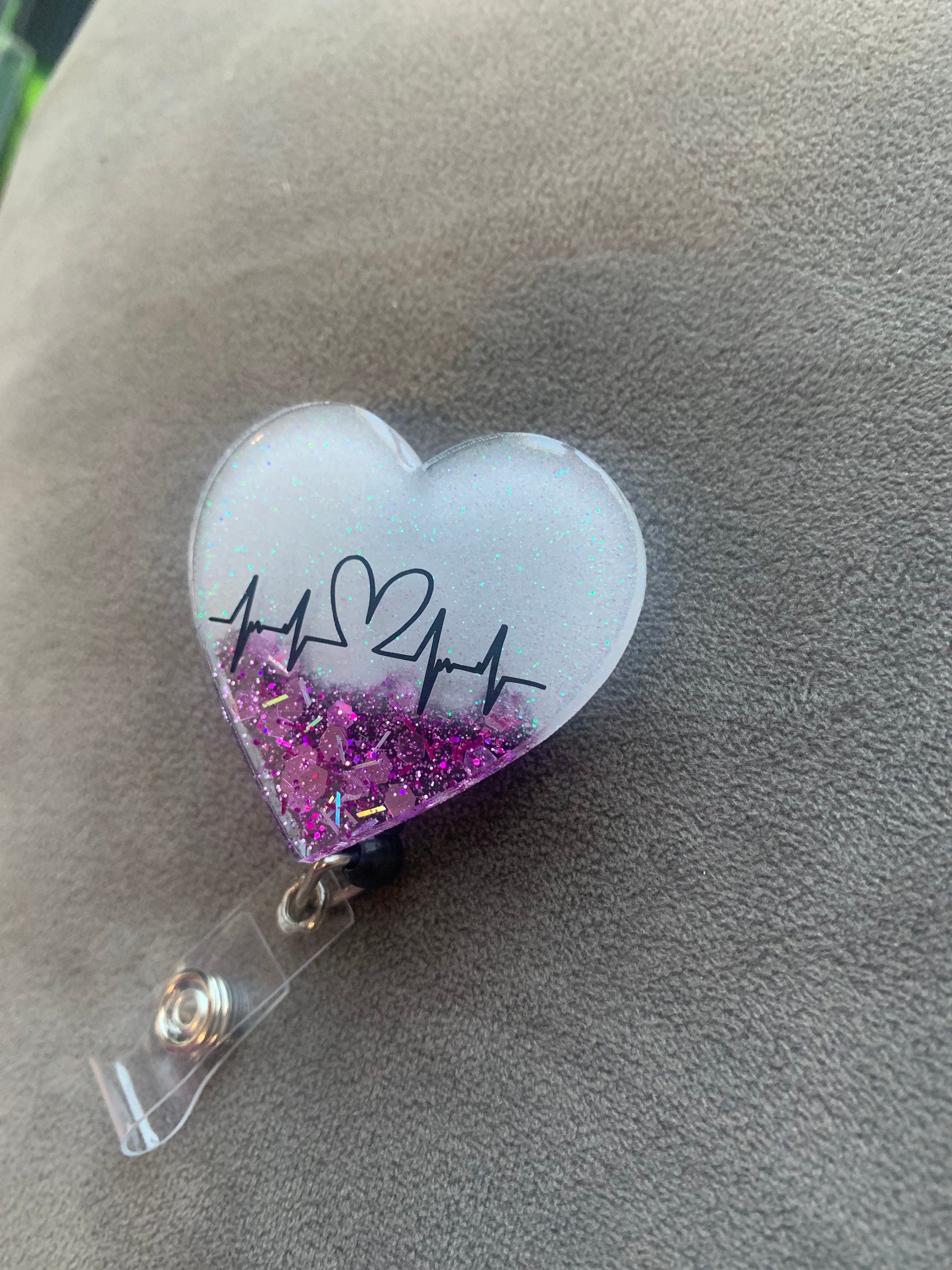 Heart Love Badge Ombre Pink Id Holder Belt Clip Heart Beat Acrylic ...