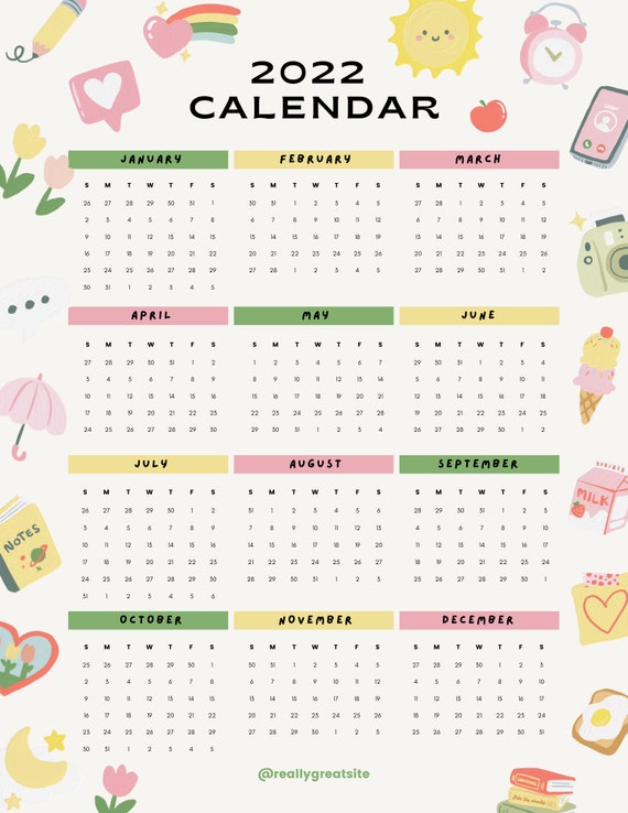 Colorful Year Calendar - Etsy