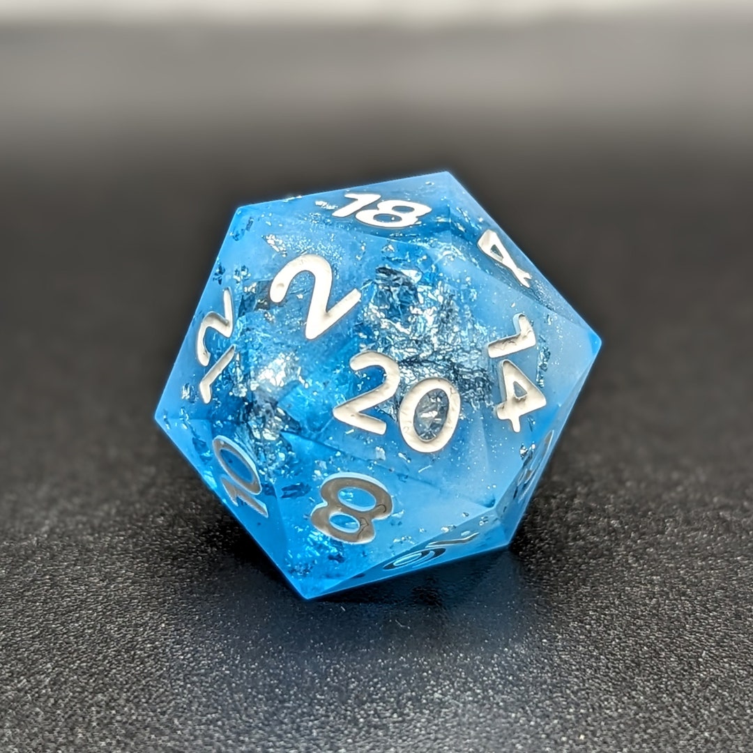 Blue and Silver Handmade Sharp Edge Resin Polyhedral Single D20 Ice RPG ...