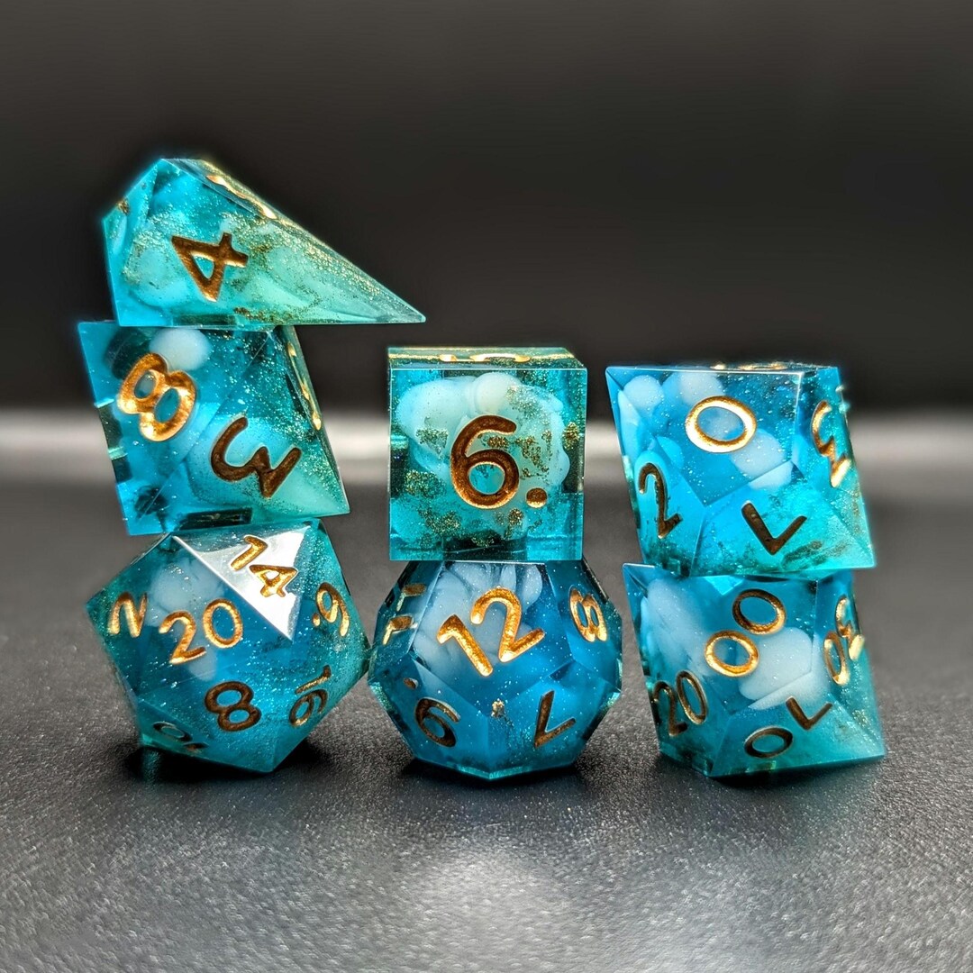 Sunken Treasure Dice Set: Handmade Sharp Edge Resin Polyhedral RPG Dice ...