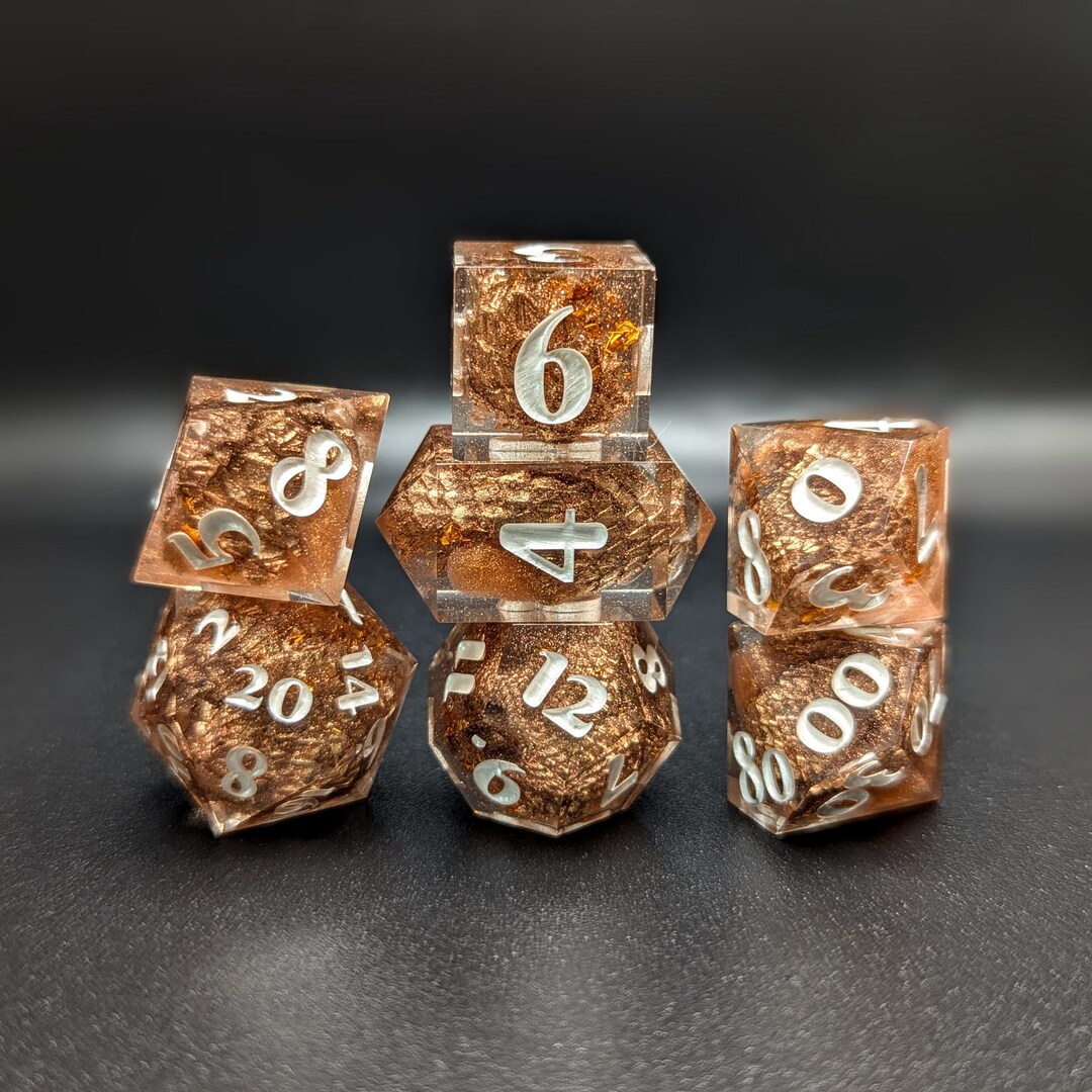 Copper Dragon Scale 7 Piece Handmade Sharp Edge Resin Polyhedral Dice ...