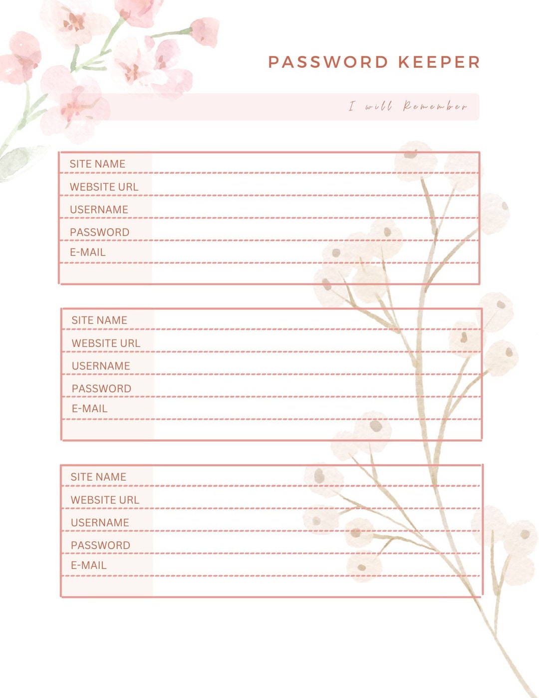 Password Keeper DIY Editable Pink Purple Blue Printable - Etsy