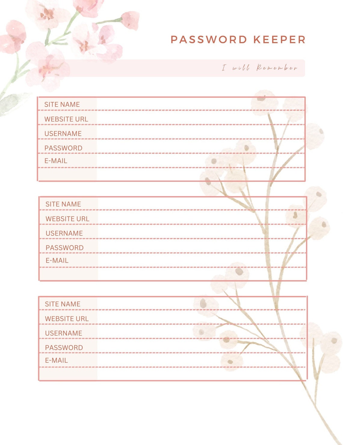 Password Keeper DIY Editable Pink Purple Blue Printable - Etsy