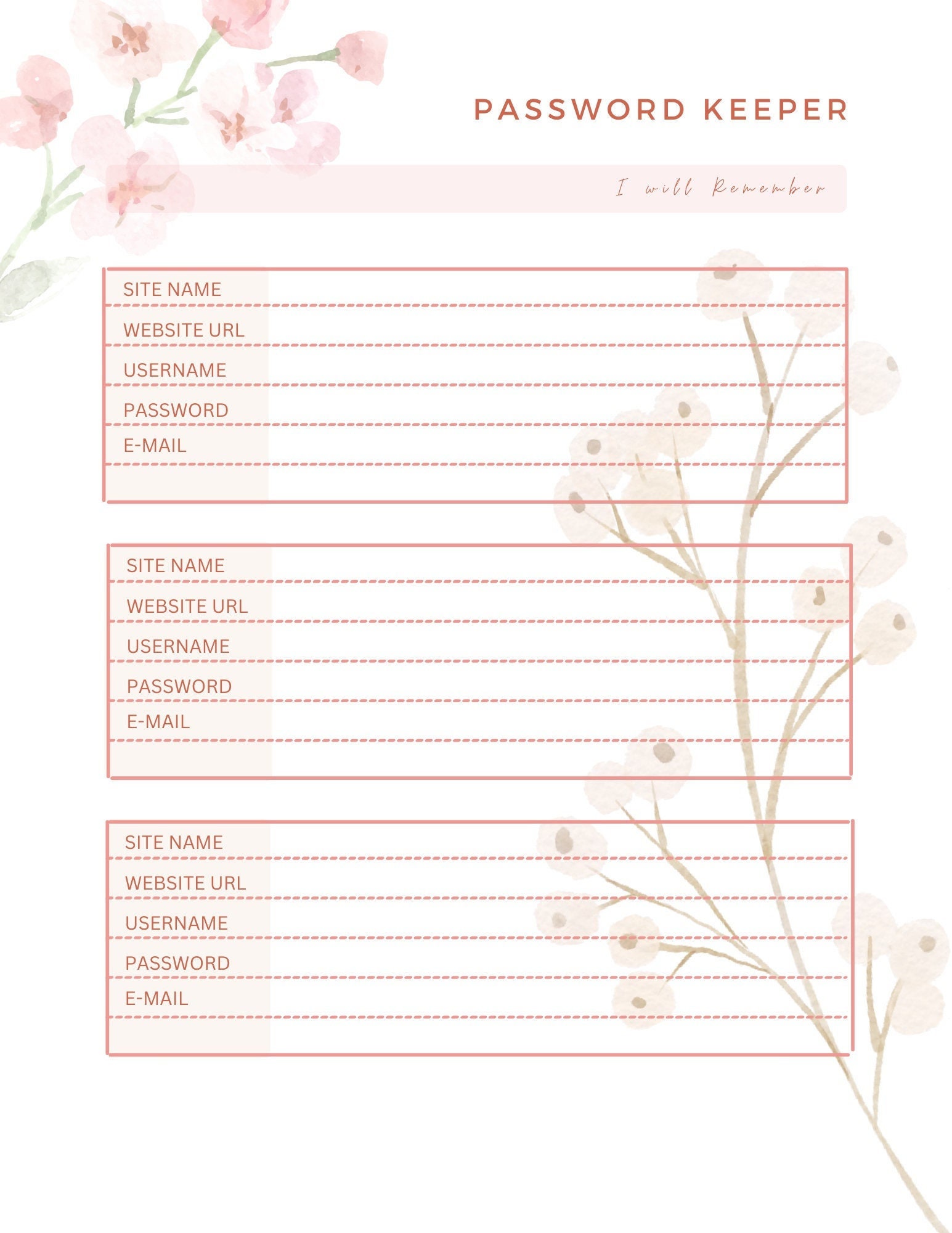 Password Keeper DIY Editable Pink Purple Blue Printable - Etsy