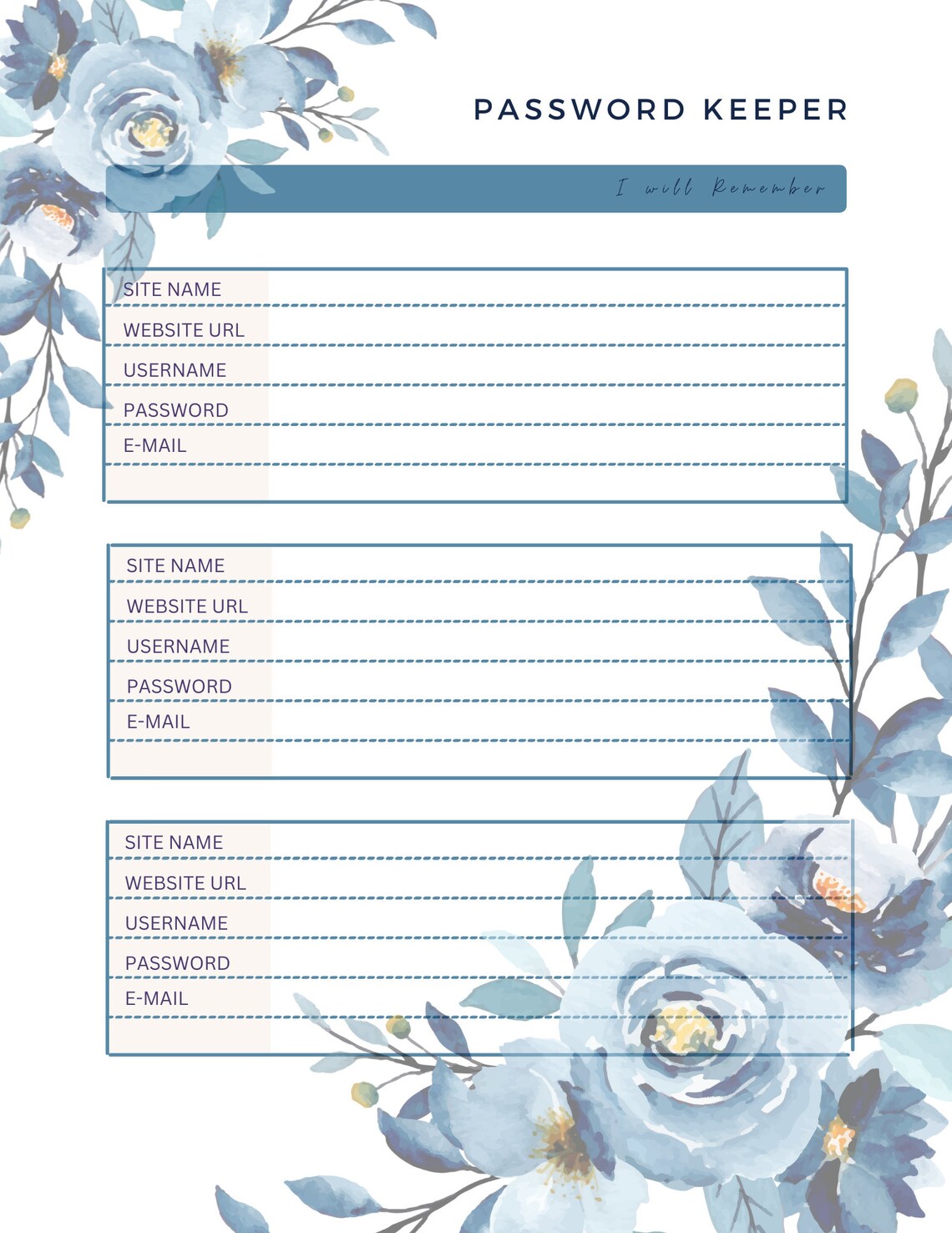 Password Keeper DIY Editable Pink Purple Blue Printable - Etsy