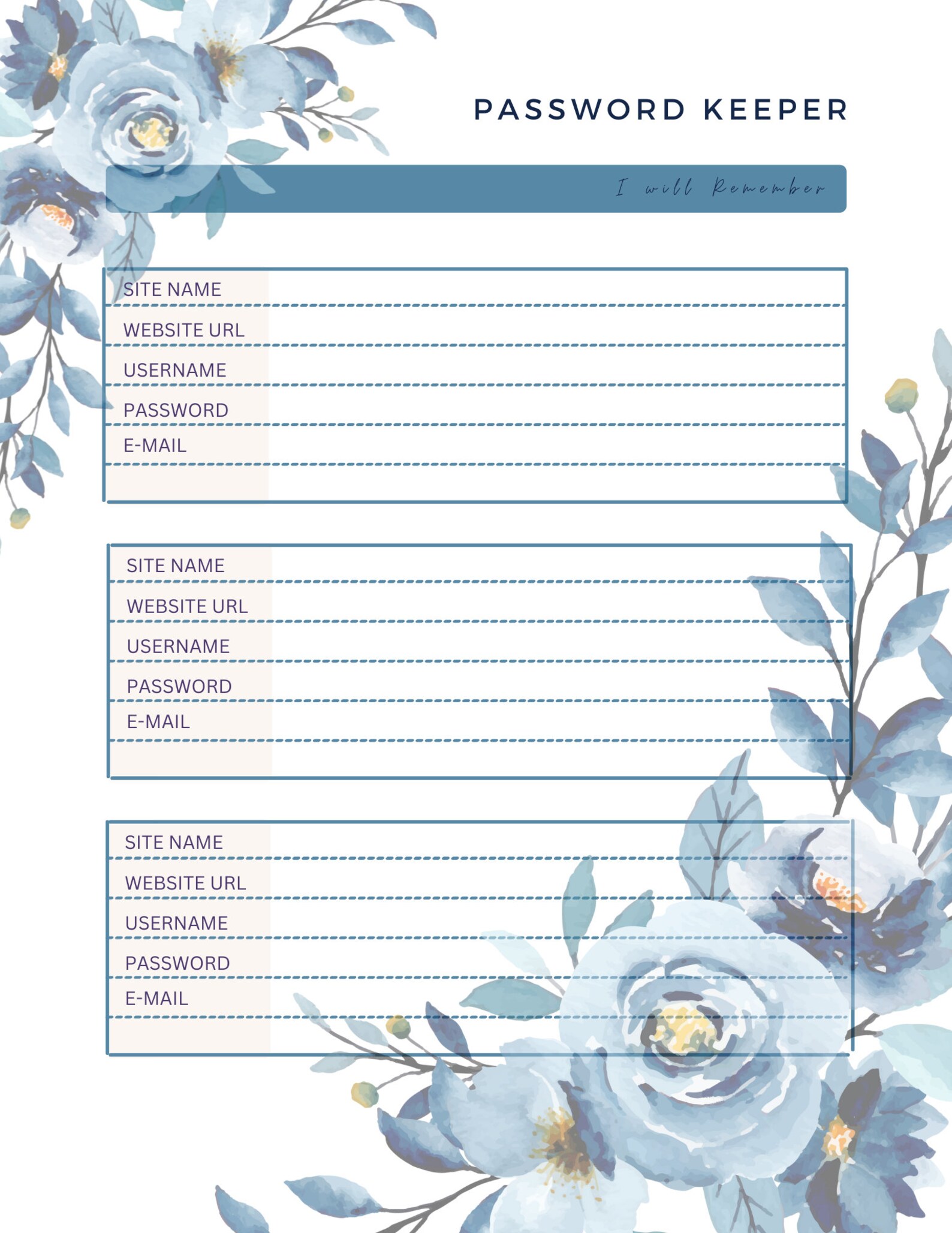 Password Keeper DIY Editable Pink Purple Blue Printable - Etsy