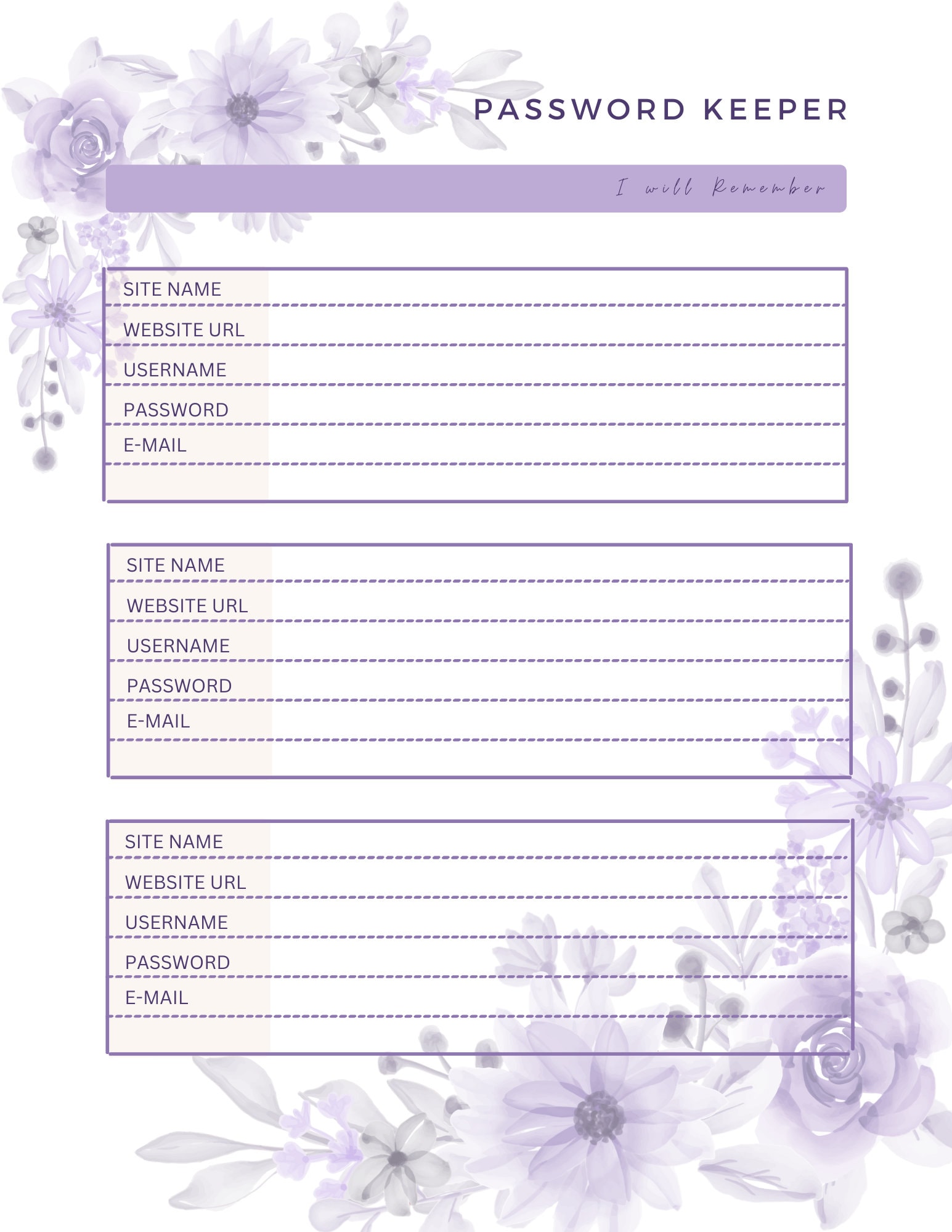 Password Keeper DIY Editable Pink Purple Blue Printable - Etsy