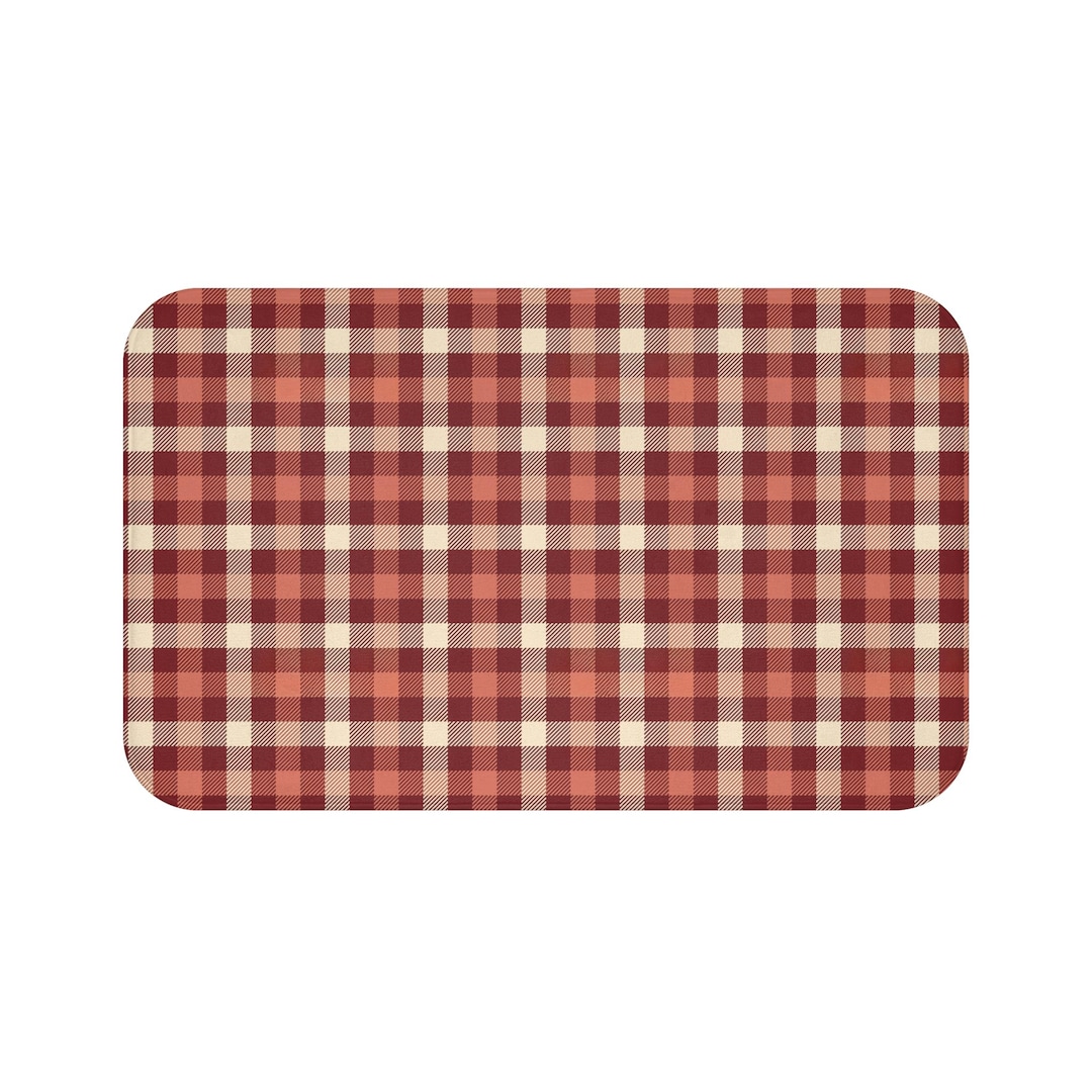Cozy Rustic Plaid Bath Mat - Farmhouse Bathroom Decor, Non-slip Shower ...