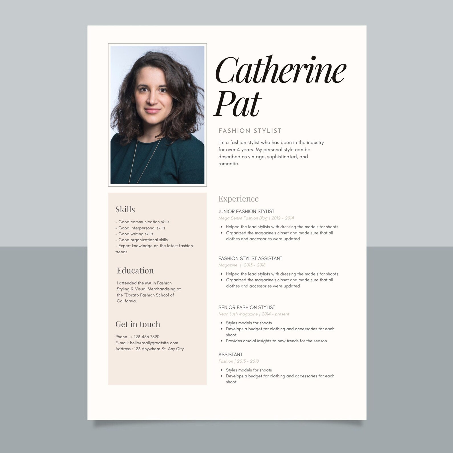 Fashion Stylist Resume Template | Professional Resume Template ...