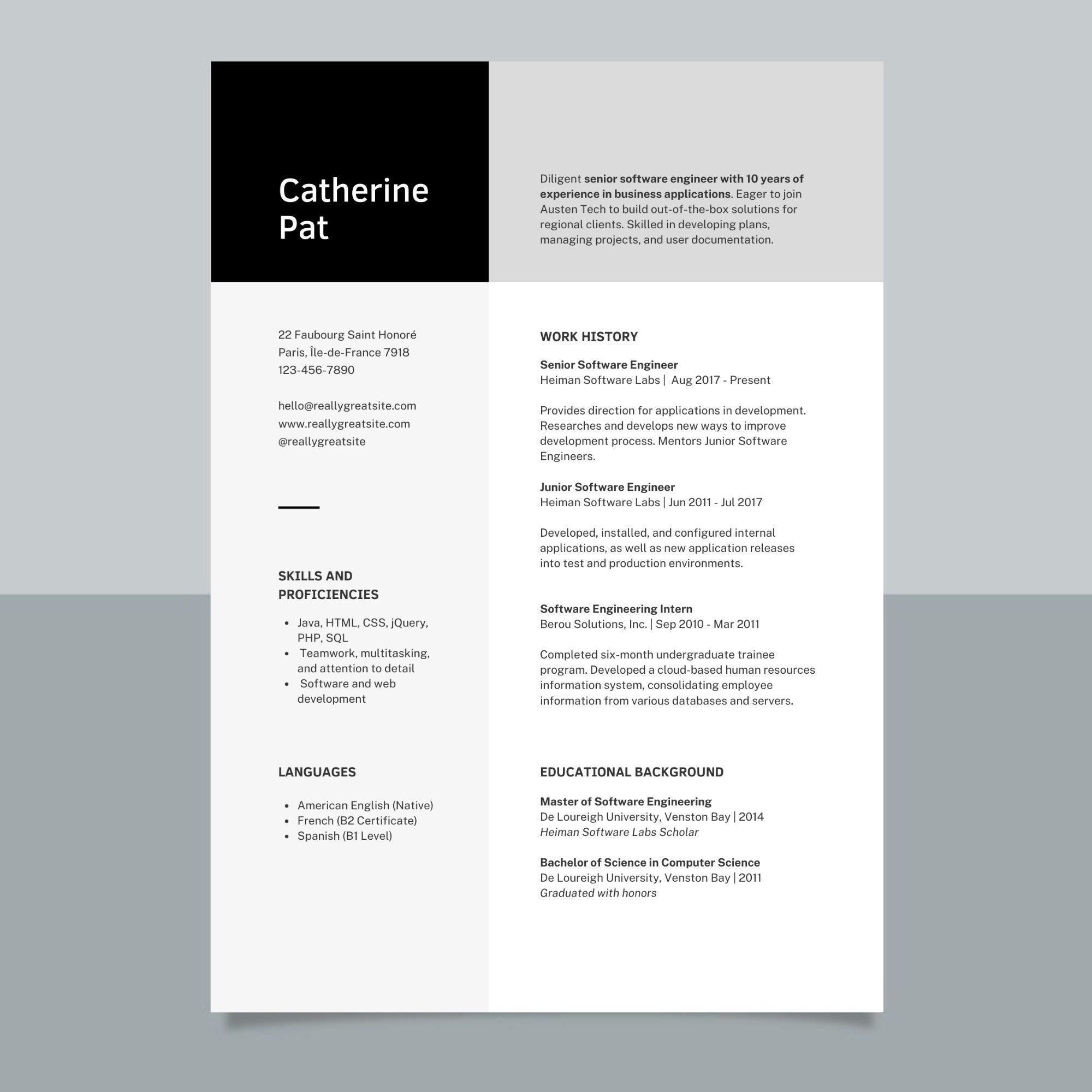 Digital Resume Template | Software Engineer | Digital Resume Template ...