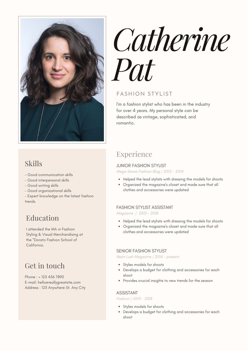 Fashion Stylist Resume Template | Professional Resume Template ...