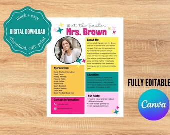 Meet the Teacher Template Print Out Document - Etsy