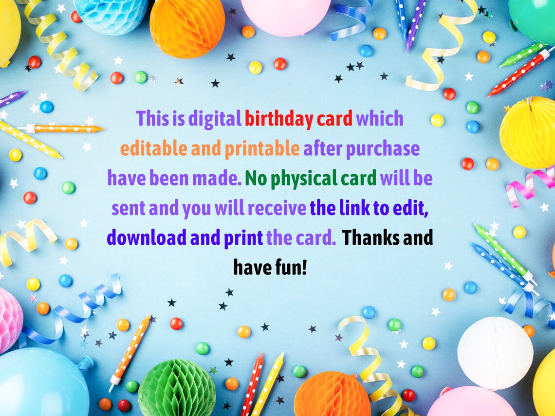 Pink Purple Birthday Card, Printable Birthday Card, Editable Birthday ...