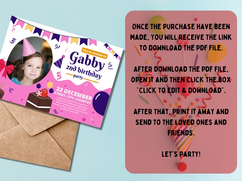 Pink Purple Birthday Card, Printable Birthday Card, Editable Birthday ...