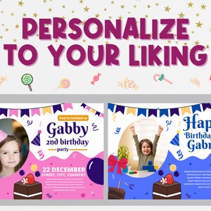 Pink Purple Birthday Card, Printable Birthday Card, Editable Birthday ...