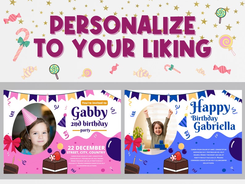 Pink Purple Birthday Card, Printable Birthday Card, Editable Birthday ...