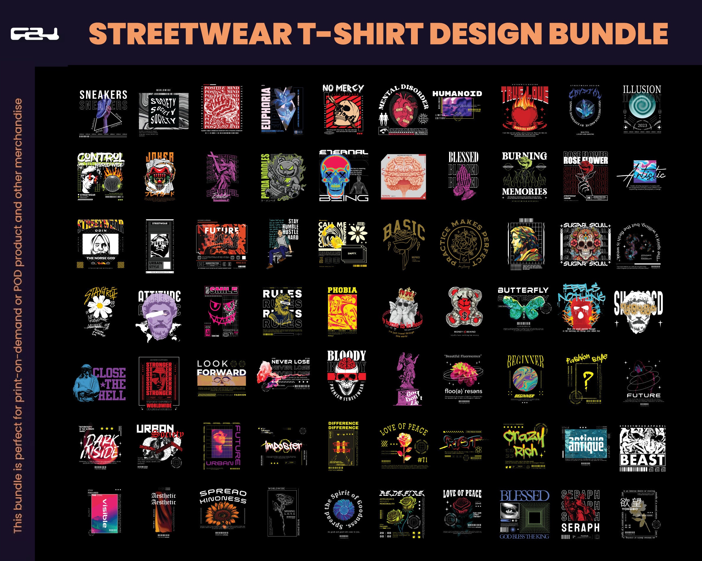 130 diseños de streetwear urbano, paquete de diseño de camisetas ...