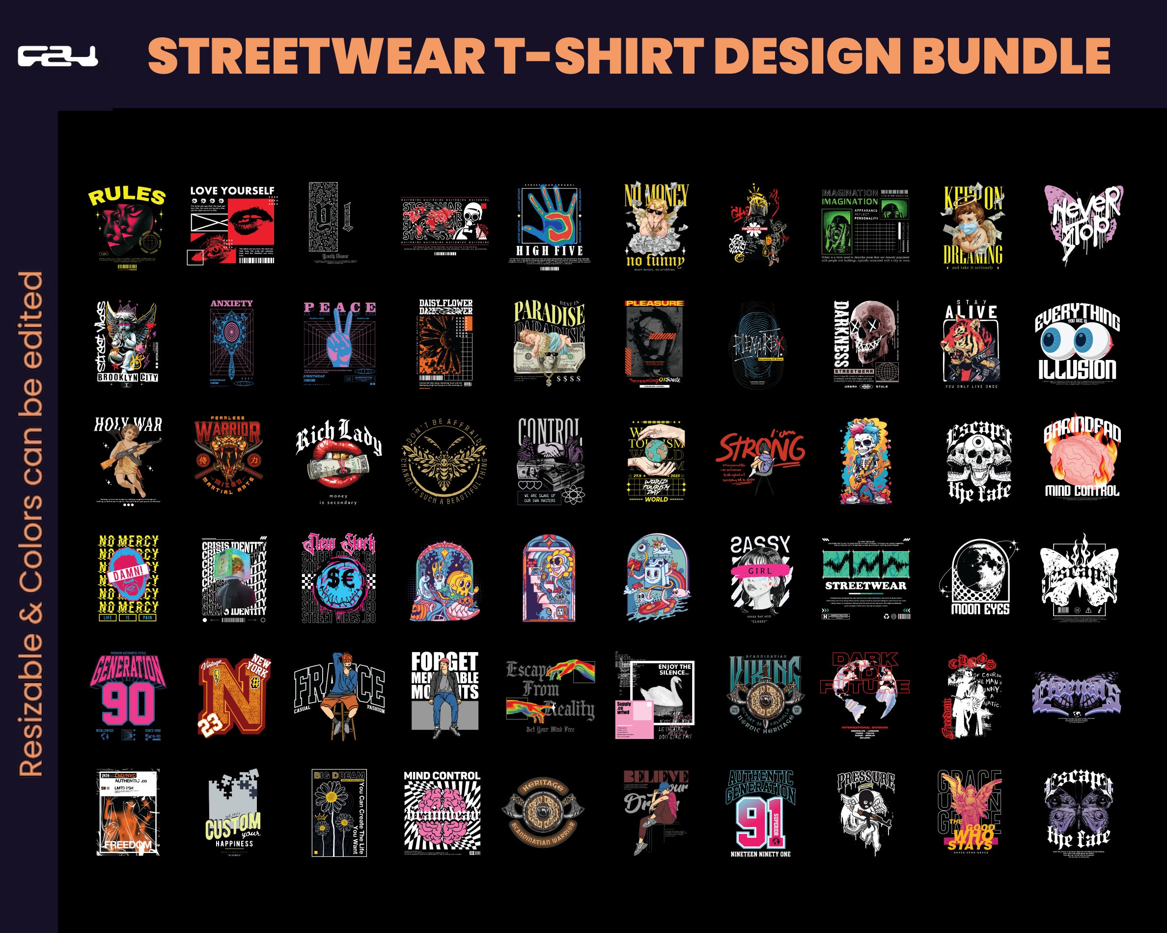 130 diseños de streetwear urbano, paquete de diseño de camisetas ...