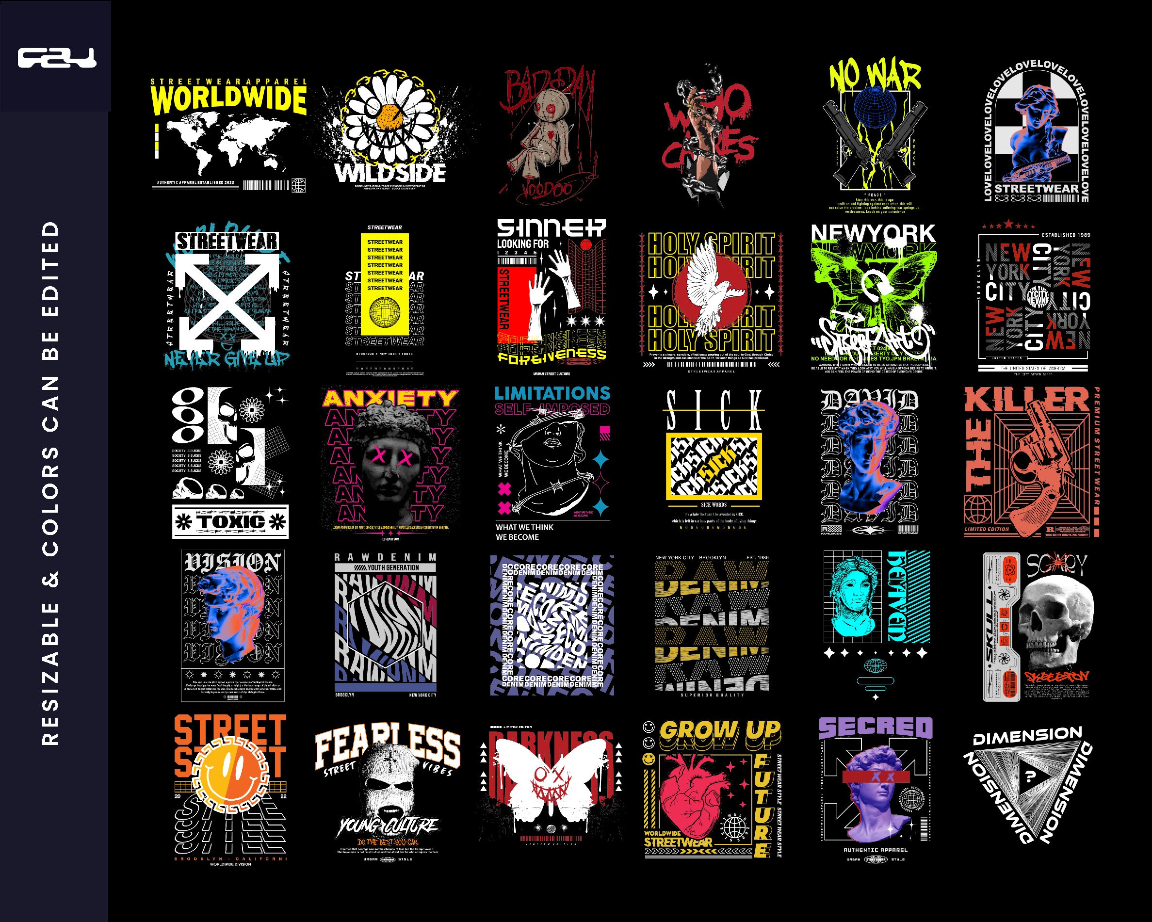 155 diseños de ropa de calle urbana, paquete de diseño de camisetas ...