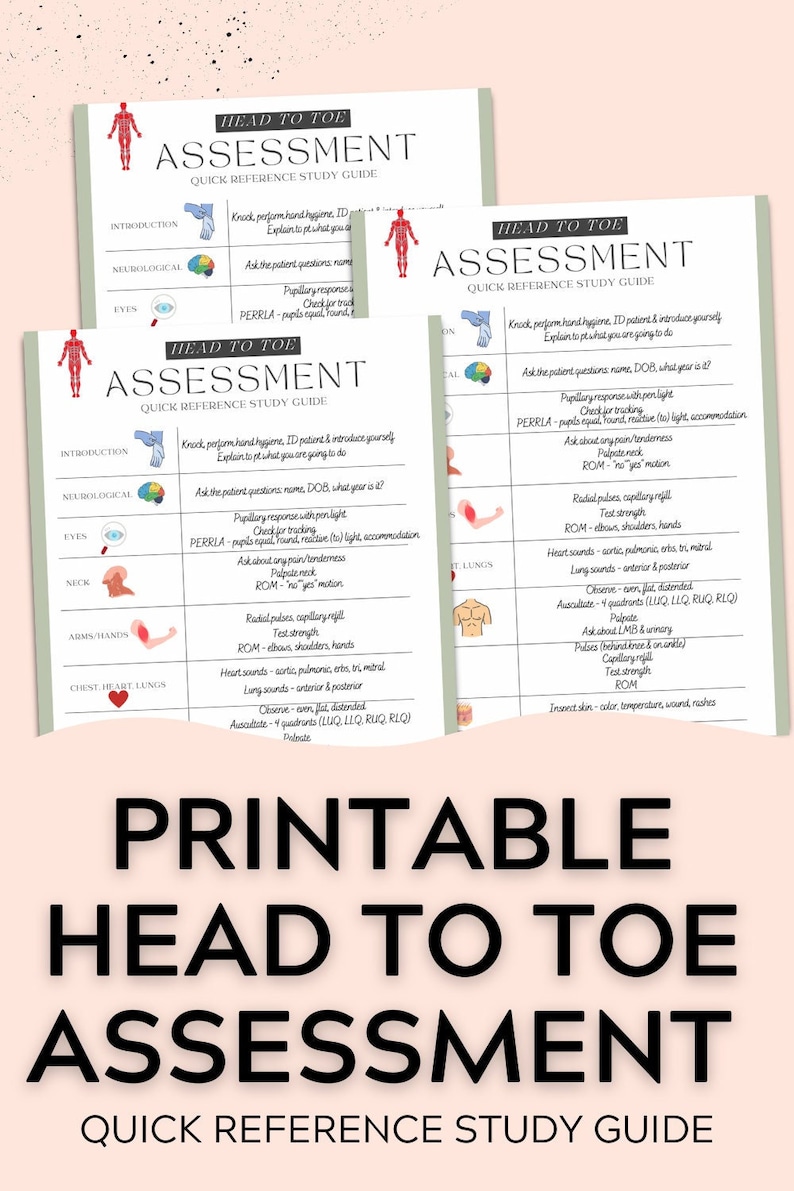 Nursing Student Head to Toe Assessment Printable Study Guide | Nursing ...