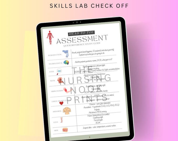 Nursing Student Head to Toe Assessment Printable Study Guide | Nursing ...
