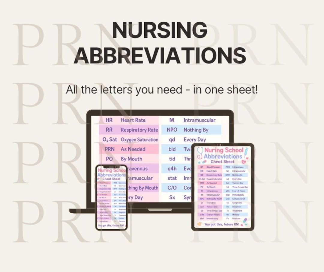 Nursing Abbreviations Cheat Sheet | Printable Study Guide | Digital ...
