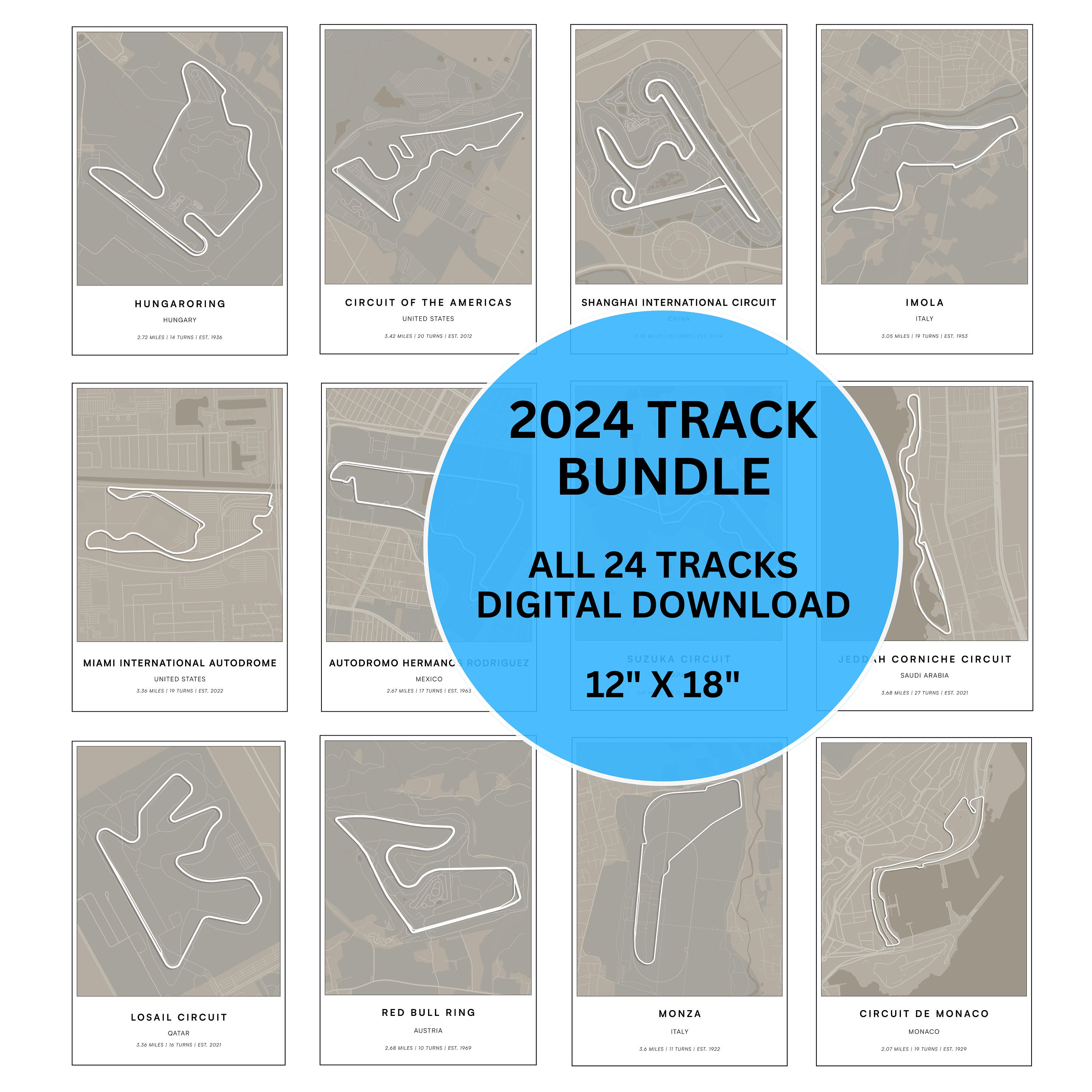 Formula 1 Posters 2024 Season Formula 1 Poster Bundle F1 Track Poster ...