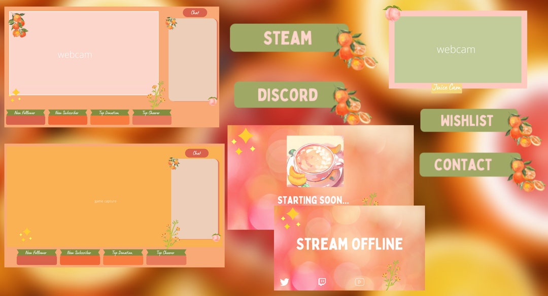 Peachy Animated & Static Twitch Stream Screens Aesthetic, Citrus ...