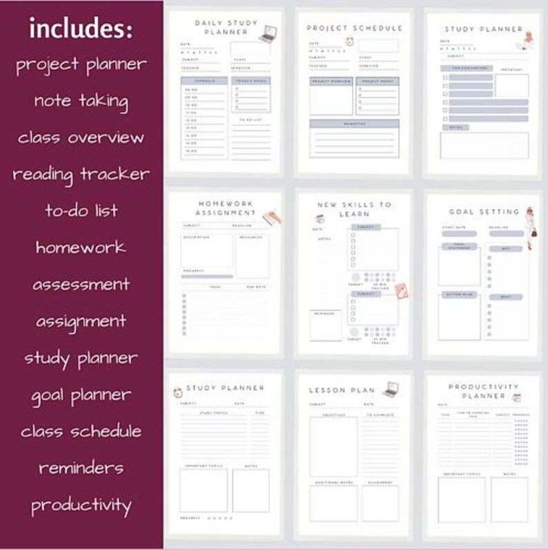 Study Planner | Reading Tracker | Assessments List | Uni Log - Etsy