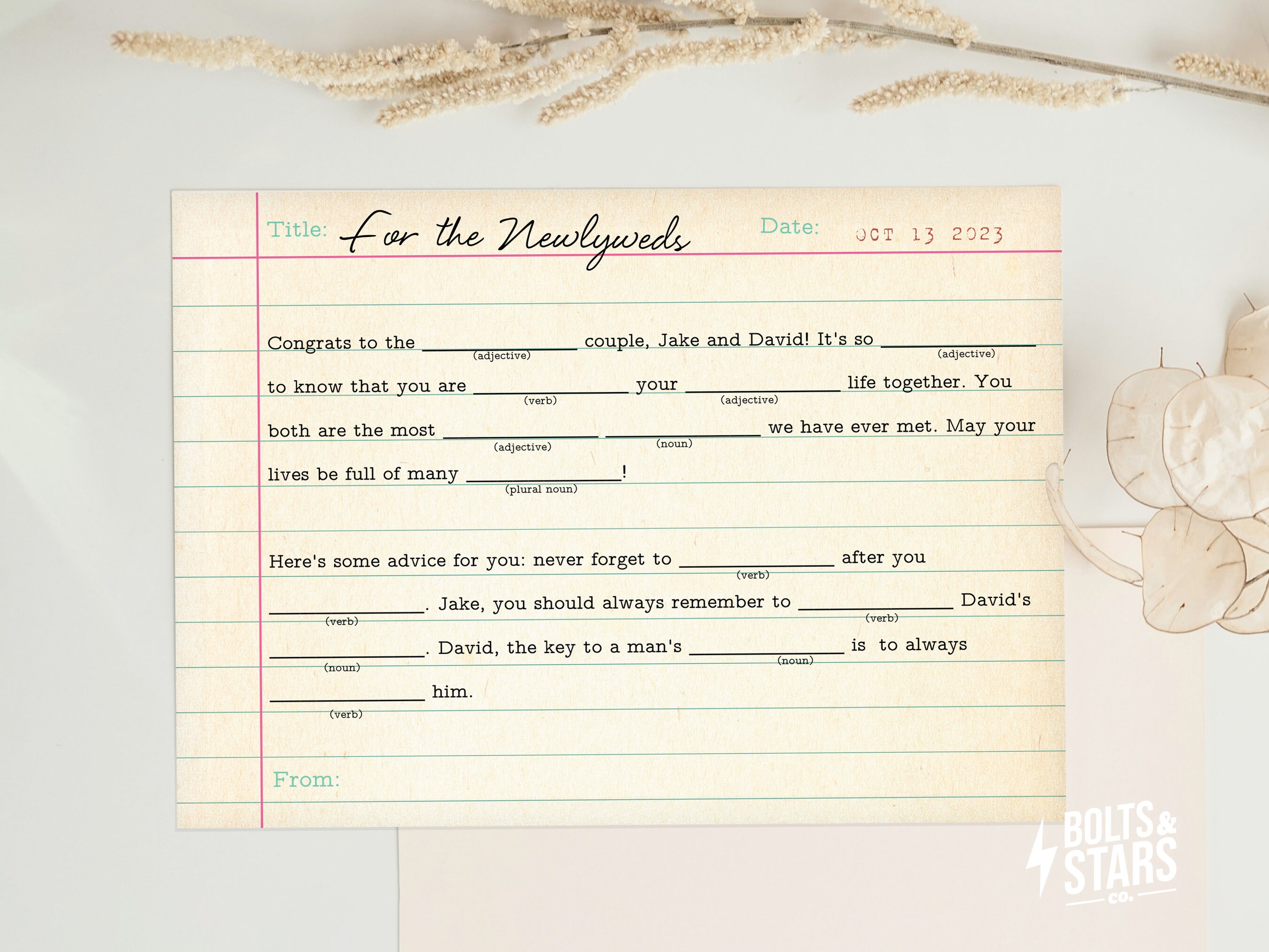 Mad Libs Template, Library Card Mad Libs, Bridal Party Game, Wedding ...