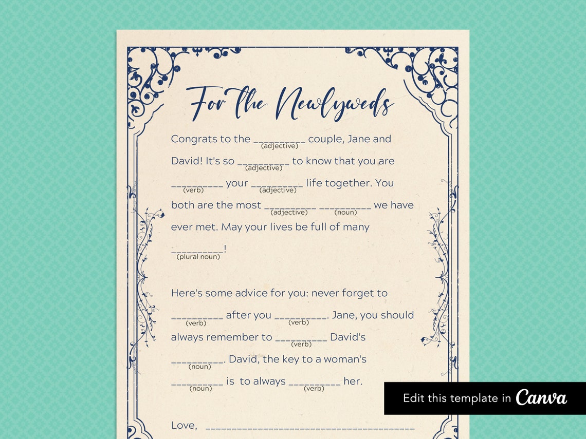 Mad Libs Editable Template Bridal Party Game Wedding - Etsy