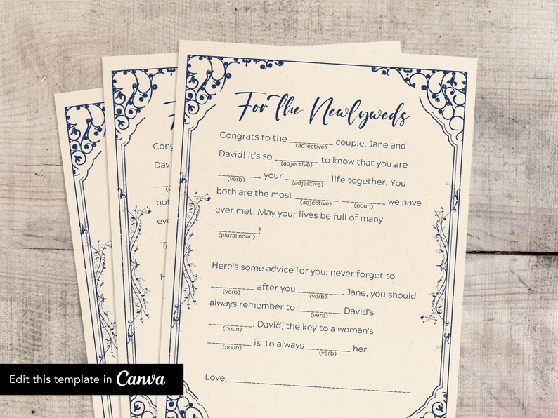 Mad Libs Editable Template, Bridal Party Game, Wedding Reception Game ...
