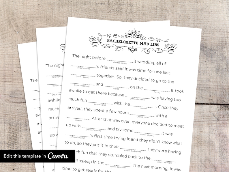 Mad Libs Template, Library Card Mad Libs, Bridal Party Game, Wedding ...