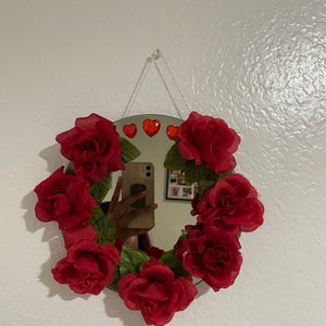 Romantic Red Rose Circle Mirror With Heart Shaped Gems - Etsy