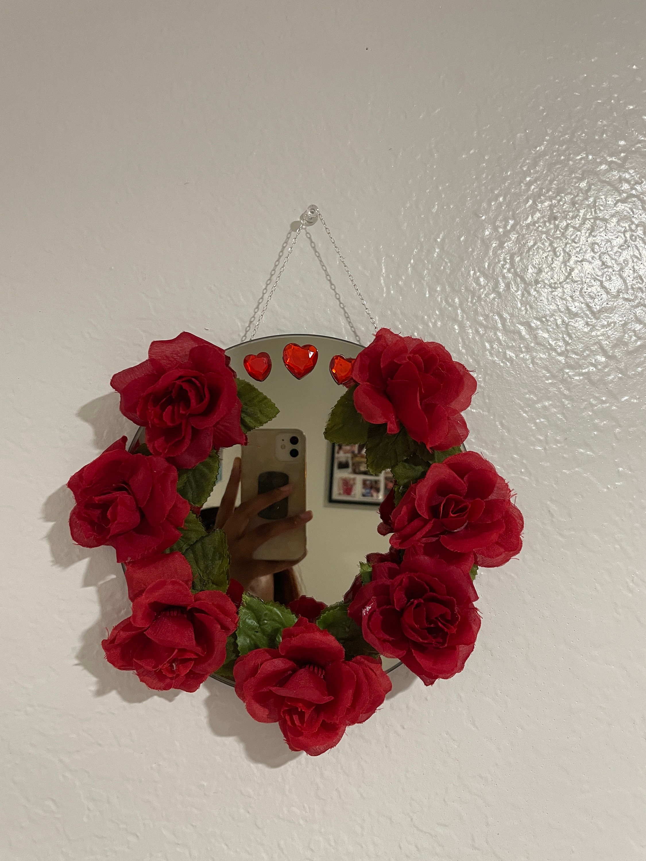 Romantic Red Rose Circle Mirror With Heart Shaped Gems - Etsy