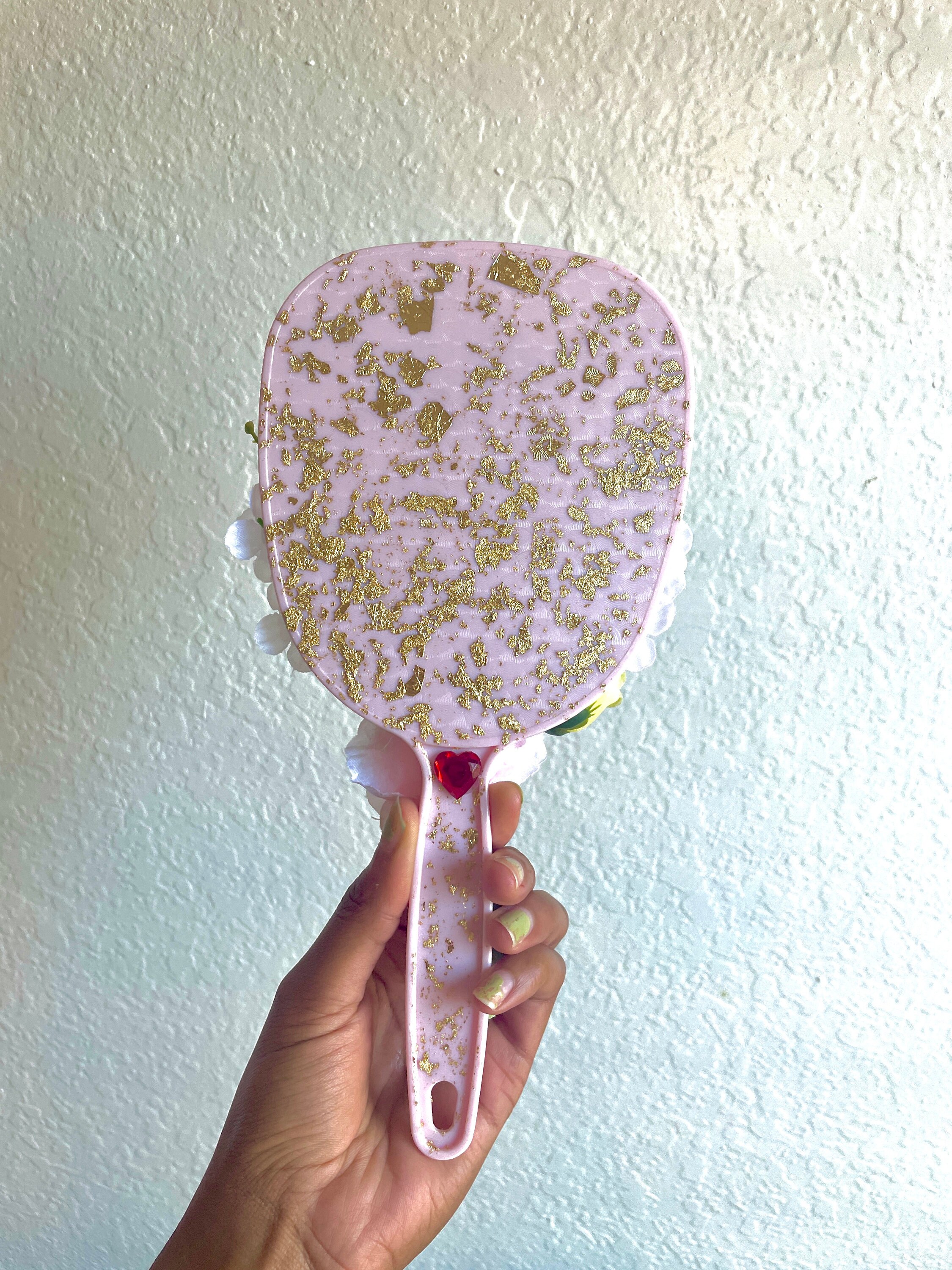 Pretty Pink and Gold Hand Mirror With Pink and Yellow Roses, Girly ...