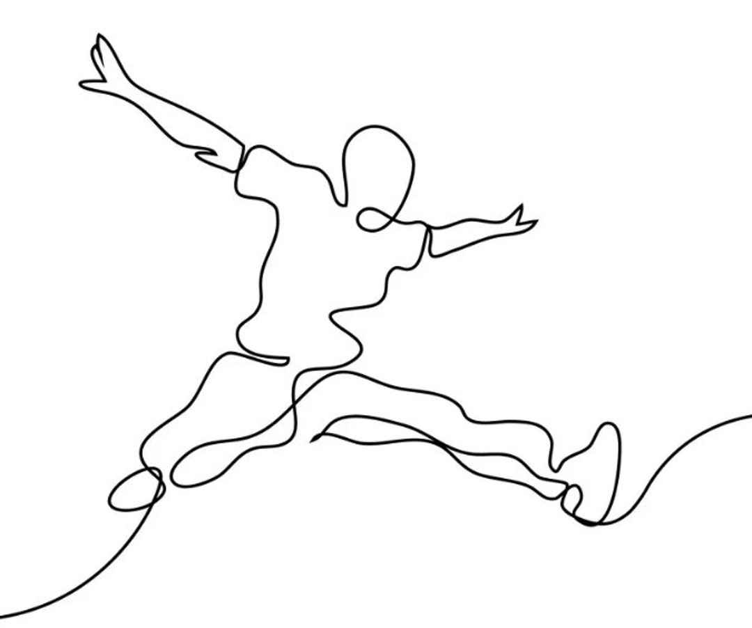 Happy Jumping Man. 1 Line Drawing People, Animals, Landscape. Used for ...