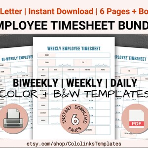 Set of 6 PRINTABLE Employee Timesheet Bundle, Time Tracker, Employee ...