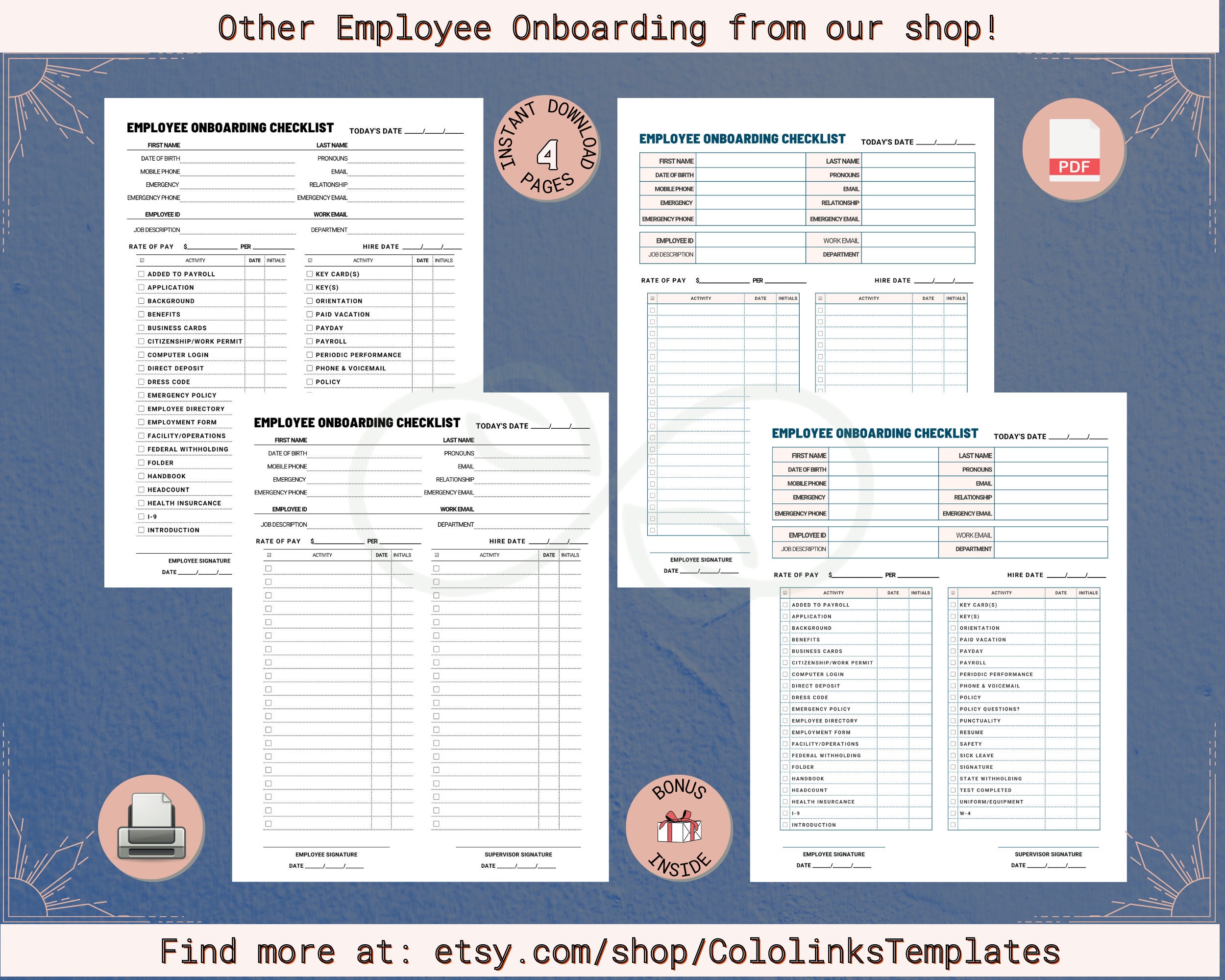Set of 2 PRINTABLE New Hire Checklist, Employee Onboarding Checklist ...