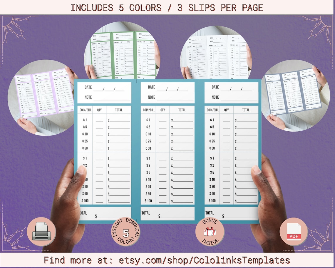 Printable Cash Breakdown Slips: Teller Slips, Bank Slip (PDF) - Etsy