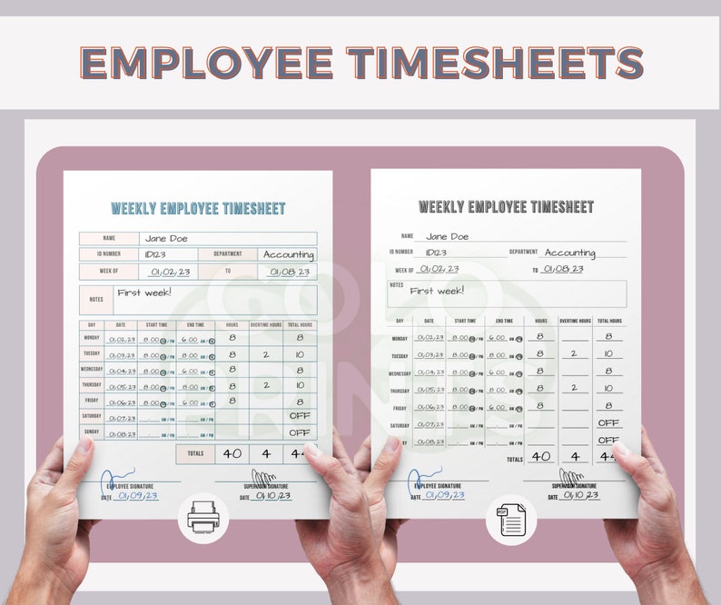 Set of 6 PRINTABLE Employee Timesheet Bundle Time Tracker - Etsy