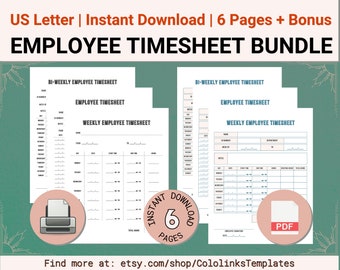 Set of 2 PRINTABLE Employee Timesheet Bundle Time Tracker - Etsy