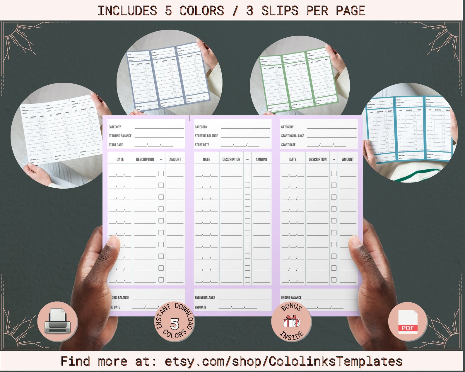 Set of 5 PRINTABLE Cash Envelope Inserts, Budgeting Inserts, Cash ...
